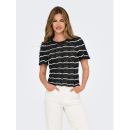 Kurzarmpullover Only "ONLANNASOFIA LIFE SS STRIPE O-NECK KNT", Damen, Gr. S (36), schwarz-wei&szlig; (schwarz stripes:cloud dancer), Strick, Obermaterial: 65% Baumwolle, 30% Polyester, 5% Polyamid, gestreift, regular fit, Rundhals, Pullover
