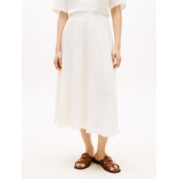 A-Linien-Rock Tommy Hilfiger "VIS/LINEN VOLUME MIDI SKIRT", Damen, Gr. L (42/44), ivory silk, Web, Obermaterial: 53% Leinen, 47% Viskose, unifarben, A-Linie ca. Mitte Wade, R&ouml;cke A-Linien-Rock, Leinen-Mix mit feinen Falten, Relaxed Fit