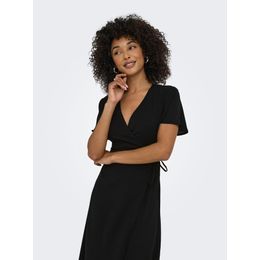 Wickelkleid Only "ONLCALI LIFE S/S WRAP DRESS WVN NOOS", Damen, Gr. XS, N-Gr, schwarz, Web, Obermaterial: 100% Polyester, unifarben, regular fit kniebedeckend, V-Ausschnitt, Kleider Wickelkleid, Kunstfaser, regular fit, V-Ausschnitt