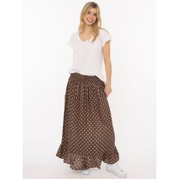 Maxirock Zwillingsherz "Classic Dots", Damen, Gr. L/XL, braun, Obermaterial: 59% Viskose, 30% Baumwolle, 11% Leinen, R&ouml;cke Maxirock, kn&ouml;chellang, elastischer Bund, mit Punkten