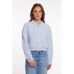 Rino & Pelle Cardigan RINO & PELLE "BENTO", Damen, Gr. XXL (44), light blau, Web, Obermaterial: 69% Polyamid, 23% Polyester, 8% Viskose, unifarben, bequem h&uuml;ftlang, Rundhals, 1-Knopf-Manschette, Strickjacken, Wolljacke mit extraweicher Haptik und Rei&szlig;verschluss
