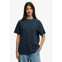T-Shirt Superdry "ESSENTIAL LOGO LOOSE TEE", Damen, Gr. M, eclipse navy, Single Jersey, Obermaterial: 100% Baumwolle, unifarben, relaxed fit normal, Rundhals, Shirts T-Shirt