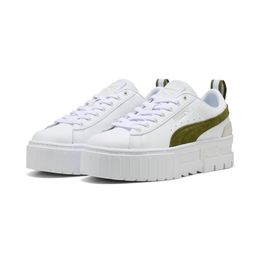 Sneaker Puma "MAYZE LTH WN'S", Damen, Gr. 36, Puma wei&szlig;, olive gr&uuml;n, Leder, unifarben, Schuhe Sneaker, mit Plateau-Sohle, herausnehmbare Innensohle