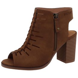 Schaftsandalette Mustang Shoes "Louise", Damen, Gr. 37, cognac, Lederimitat, Textil, Schuhe, Blockabsatz, Sommerschuh mit modischen Cut-Outs