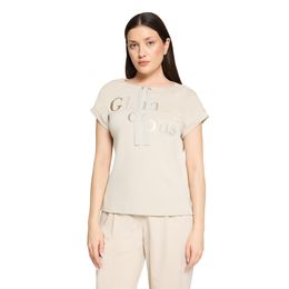 Kurzarmshirt Betty Barclay "Damen mit Strass", Damen, Gr. 36, grau beige, Sweatware, Obermaterial: 55% Viskose, 39% Polyester, 6% Elasthan, loose fit normal, U-Boot-Ausschnitt, Shirts