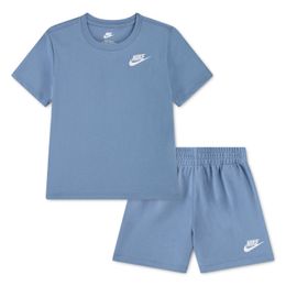 T-Shirt & Shorts Nike Sportswear "NKN CLUB LBR KNIT SHORT SET", M&auml;dchen, Gr. 104, work blau, Sweatware, Obermaterial: 60% Baumwolle, 40% Polyester, KOB Set-Artikel, f&uuml;r Kinder