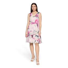 Cocktailkleid Vera Mont "Damen mit Volant", Damen, Gr. 36, Normalgr&ouml;&szlig;en, ros&eacute;, schwarz pink, Chiffon, Obermaterial: 100% Polyester. Futter: 100% Polyester, loose fit kurz, V-Ausschnitt, Kleider