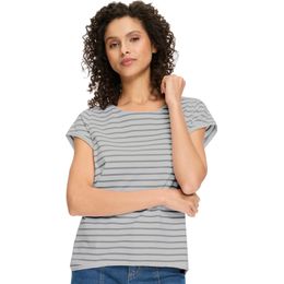 Heine Damen T-Shirt wei&szlig;-steingrau-geringelt, Gr&ouml;&szlig;e 36