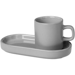 Espressotasse Blomus "PILAR", grau (hellgrau), B:7,5cm H:6cm &Oslash;:5cm, Keramik, Trinkgef&auml;&szlig;e, Espressotasse, 2 Tassen, 2 Untertassen