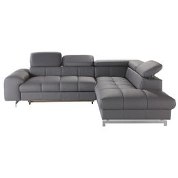 Ecksofa COTTA "Chef L-Form", grau, B:257cm H:72cm T:206cm, Luxus-Microfaser (100% Polyester);Kunstleder Softlux;Leder Advantage (abgedecktes Spalt-Rindsleder), R&uuml;ckseite mit schwarzem Spannstoff bezogen;NaturLEDER (echtes Rindsleder), R&uuml;ckseite mit schwarzem Spannstoff bezogen, Sofas, Ecksofa, mit Kopfteilverstellung, edle Metallkufen, wahlweise mit Bettfunktion