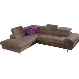 Ecksofa COTTA "Chef L-Form", braun, B:257cm H:72cm T:206cm, Luxus-Microfaser (100% Polyester);Kunstleder Softlux;Leder Advantage (abgedecktes Spalt-Rindsleder), R&uuml;ckseite mit schwarzem Spannstoff bezogen;NaturLEDER (echtes Rindsleder), R&uuml;ckseite mit schwarzem Spannstoff bezogen, Sofas, Ecksofa, mit Kopfteilverstellung, edle Metallkufen, wahlweise mit Bettfunktion