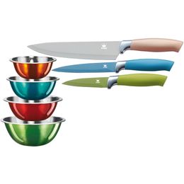 Allzweckmesser King "Metallic", bunt, Spezialklingenstahl, Stahl, Kochmesser, 7tlg., 3 Messer, 4 Sch&uuml;sseln aus Edelstahl
