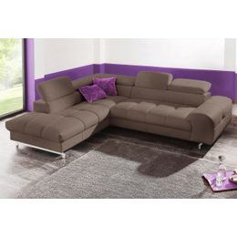 Ecksofa COTTA "Chef L-Form", braun, B:257cm H:72cm T:206cm, Luxus-Microfaser (100% Polyester);Kunstleder Softlux;Leder Advantage (abgedecktes Spalt-Rindsleder), R&uuml;ckseite mit schwarzem Spannstoff bezogen;NaturLEDER (echtes Rindsleder), R&uuml;ckseite mit schwarzem Spannstoff bezogen, Sofas, Ecksofa, mit Kopfteilverstellung, edle Metallkufen, wahlweise mit Bettfunktion