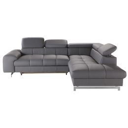 Ecksofa COTTA "Chef L-Form", grau, B:257cm H:72cm T:206cm, Luxus-Microfaser (100% Polyester);Kunstleder Softlux;Leder Advantage (abgedecktes Spalt-Rindsleder), R&uuml;ckseite mit schwarzem Spannstoff bezogen;NaturLEDER (echtes Rindsleder), R&uuml;ckseite mit schwarzem Spannstoff bezogen, Sofas, Ecksofa, mit Kopfteilverstellung, edle Metallkufen, wahlweise mit Bettfunktion
