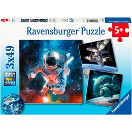 Puzzle Ravensburger "Abenteuer Weltraum", bunt, Puzzles, KinderB:21cm H:21cm, Pappe, Motiv, 3 x 49 Teile; Made in Europe, B:21cm H:21cm