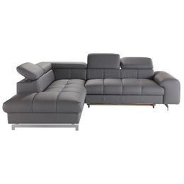 Ecksofa COTTA "Chef L-Form", grau, B:257cm H:72cm T:206cm, Luxus-Microfaser (100% Polyester);Kunstleder Softlux;Leder Advantage (abgedecktes Spalt-Rindsleder), R&uuml;ckseite mit schwarzem Spannstoff bezogen;NaturLEDER (echtes Rindsleder), R&uuml;ckseite mit schwarzem Spannstoff bezogen, Sofas, Ecksofa, mit Kopfteilverstellung, edle Metallkufen, wahlweise mit Bettfunktion
