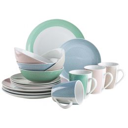 M&auml;ser Kombiservice M&Auml;SER "KITCHEN TIME II, Geschirr-Set, Porzellan", blau, gr&uuml;n, rosa, beige, 16 Stk., Porzellan, Geschirr-Sets, Kombiservice