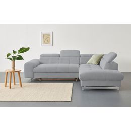 Ecksofa COTTA "Chef L-Form", smoke, B:257cm H:72cm T:206cm, Luxus-Microfaser (100% Polyester);Kunstleder Softlux;Leder Advantage (abgedecktes Spalt-Rindsleder), R&uuml;ckseite mit schwarzem Spannstoff bezogen;NaturLEDER (echtes Rindsleder), R&uuml;ckseite mit schwarzem Spannstoff bezogen, Sofas, Ecksofa, mit Kopfteilverstellung, edle Metallkufen, wahlweise mit Bettfunktion