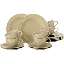 Kaffeeservice Seltmann Weiden "Geschirr-Set, Service Beat", beige (sandbeige), 18 Stk., Porzellan, Geschirr-Sets, Kaffeeservice, Teller, Tassen, Untertassen, Rillendekor, 18 Teile, f&uuml;r 6 Personen