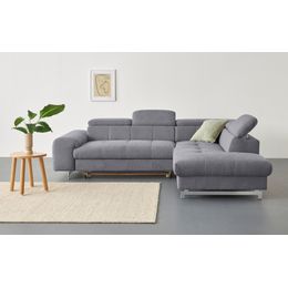 Ecksofa COTTA "Chef L-Form", stone, B:257cm H:72cm T:206cm, Luxus-Microfaser (100% Polyester);Kunstleder Softlux;Leder Advantage (abgedecktes Spalt-Rindsleder), R&uuml;ckseite mit schwarzem Spannstoff bezogen;NaturLEDER (echtes Rindsleder), R&uuml;ckseite mit schwarzem Spannstoff bezogen, Sofas, Ecksofa, mit Kopfteilverstellung, edle Metallkufen, wahlweise mit Bettfunktion