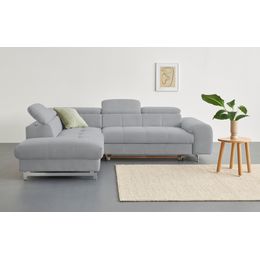 Ecksofa COTTA "Chef L-Form", smoke, B:257cm H:72cm T:206cm, Luxus-Microfaser (100% Polyester);Kunstleder Softlux;Leder Advantage (abgedecktes Spalt-Rindsleder), R&uuml;ckseite mit schwarzem Spannstoff bezogen;NaturLEDER (echtes Rindsleder), R&uuml;ckseite mit schwarzem Spannstoff bezogen, Sofas, Ecksofa, mit Kopfteilverstellung, edle Metallkufen, wahlweise mit Bettfunktion