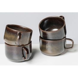 Tasse GIPFELST&Uuml;CK "Glockenklang", braun (bronze), 220ml, 4 Stk., Steinzeug, Trinkgef&auml;&szlig;e, Tasse, Scandi-Style, Reaktivglasur, jedes St&uuml;ck ein Unikat, 4-teilig