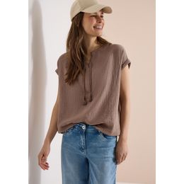 Shirtbluse Cecil, Damen, Gr. L (42), urban taupe, Web, 100% Baumwolle, unifarben, klassisch normal, Rundhals, abgesteppt, Blusen, mit geschlitztem Rundhalsausschnitt