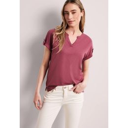 T-Shirt Street One, Damen, Gr. 34, schwarz clouded blush, Web, 50% Baumwolle, 50% Modal, unifarben, normal normal, Rundhals, B&uuml;ndchen, Shirts T-Shirt, mit geschlitztem Rundhalsausschnitt