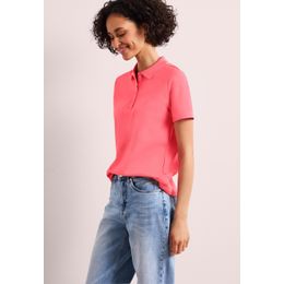 Poloshirt Street One, Damen, Gr. 34, striking coral, Web, 97% Baumwolle, 3% Elasthan, unifarben, normal normal, hoch geschlossener Ausschnitt, abgesteppt, Shirts, aus Baumwolle mit Stretchante