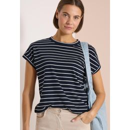 Rundhalsshirt Cecil, Damen, Gr. L (42), universal blau, Web, 50% Baumwolle, 50% Modal, gestreift, comfort fit normal, Rundhals, abgesteppt, Shirts Rundhalsshirt, im Streifendesign