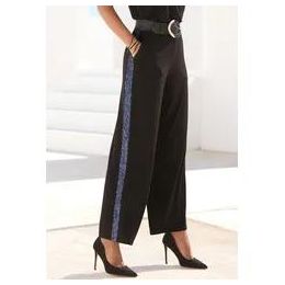 Schlupfhose Lascana, Damen, Gr. 38, N-Gr, blau (schwarz), Single Jersey, Obermaterial: 95% Polyester, 5% Elasthan. Einsatz: 95% Polyester, 5% Elasthan, unifarben mit Farbeinsatz, figurumspielend, Hosen Schlupfhose, mit Pailettenstreifen, Partyhose, festlich