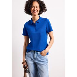 Poloshirt Street One, Damen, Gr. 34, amparo blau, Web, 97% Baumwolle, 3% Elasthan, unifarben, normal normal, hoch geschlossener Ausschnitt, abgesteppt, Shirts, aus Baumwolle mit Stretchante