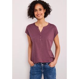 T-Shirt Street One, Damen, Gr. 34, schwarz clouded blush, Web, 50% Modal, 50% Baumwolle, unifarben, normal normal, Rundhals, abgesteppt, Shirts T-Shirt, mit geschlitztem Rundhalsausschnitt