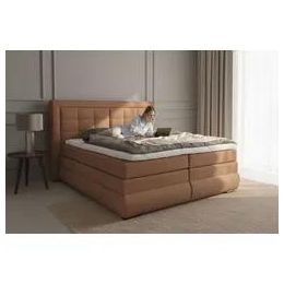 Boxspringbett OTTO HOME "MIVVA inkl. Bettkasten und Topper, Komfortliegeh&ouml;he: 67 cm", terra, B:204cm L:215cm, Holz teilmassiv, Holzwerkstoff, Spanplatte, Komplettbetten, Boxspringbett, in H3, H4 oder Hmix H3/H4, wahlweise mit oder ohne LED-Leuchten