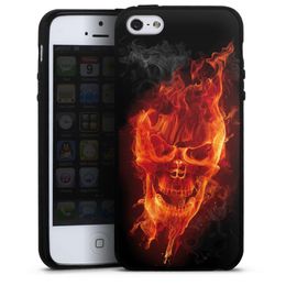 DeinDesign iPhone SE (2016-2019) Handy Silikon H&uuml;lle Case schwarz Handyh&uuml;lle Fire Skull Totenkopf