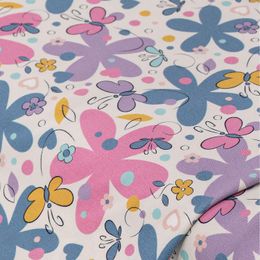 buttinette Baumwolljersey "Schmetterling & Blumen Digitaldruck" mit Elasthan, rosa-color