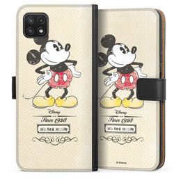 DeinDesign Galaxy A22 5G Handy Klapph&uuml;lle Handyh&uuml;lle aus Kunst Leder schwarz Flip Case Official Licensed Product Mickey Mouse Disney Sideflip mit langer Lasche