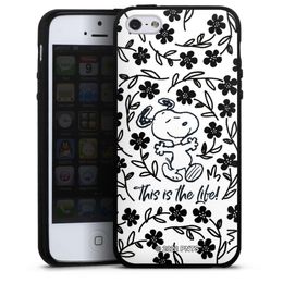 DeinDesign iPhone SE (2016-2019) Handy Silikon H&uuml;lle Case schwarz Handyh&uuml;lle Flowers Snoopy Peanuts