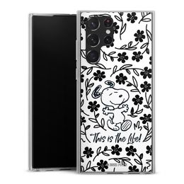 DeinDesign Galaxy S22 Ultra Handy Silikon H&uuml;lle Case transparent Handyh&uuml;lle Peanuts Flowers Snoopy Silikon Case
