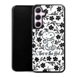 DeinDesign Galaxy A55 5G Handy Slim Case extra d&uuml;nn Silikon Handyh&uuml;lle schwarz H&uuml;lle Peanuts Flowers Snoopy Silikon Slim Case