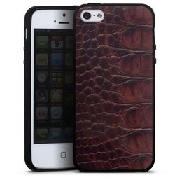 DeinDesign iPhone SE (2016-2019) Handy Silikon H&uuml;lle Case schwarz Handyh&uuml;lle Leather Crocodile Animal Print