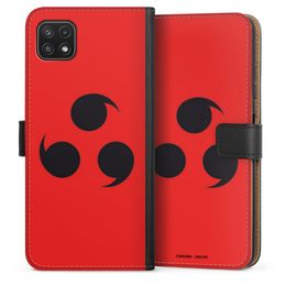DeinDesign Galaxy A22 5G Handy Klapph&uuml;lle Handyh&uuml;lle aus Kunst Leder schwarz Flip Case Official Licensed Product Sharingan Naruto Shippuden Sideflip mit langer 