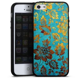 DeinDesign iPhone SE (2016-2019) Handy Silikon H&uuml;lle Case schwarz Handyh&uuml;lle Flowers Vintage Ornament