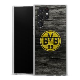 DeinDesign Galaxy S22 Ultra Handy Silikon H&uuml;lle Case transparent Handyh&uuml;lle Wooden Look Bvb Borussia Dortmund Silikon Case
