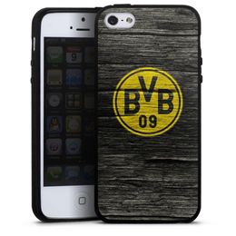 DeinDesign iPhone SE (2016-2019) Handy Silikon H&uuml;lle Case schwarz Handyh&uuml;lle Wooden Look Bvb Borussia Dortmund