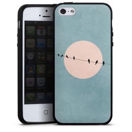DeinDesign iPhone SE (2016-2019) Handy Silikon H&uuml;lle Case schwarz Handyh&uuml;lle Bird Moon Turquoise