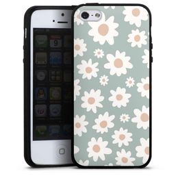 DeinDesign iPhone SE (2016-2019) Handy Silikon H&uuml;lle Case schwarz Handyh&uuml;lle Flowers Daisy Muster