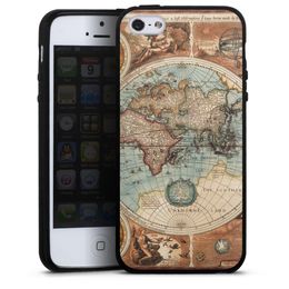 DeinDesign iPhone SE (2016-2019) Handy Silikon H&uuml;lle Case schwarz Handyh&uuml;lle Vintage Map World Map