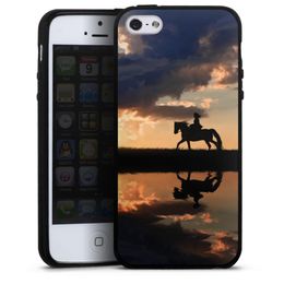 DeinDesign iPhone SE (2016-2019) Handy Silikon H&uuml;lle Case schwarz Handyh&uuml;lle Horseback Riding Horse Sunset