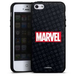 DeinDesign iPhone SE (2016-2019) Handy Silikon H&uuml;lle Case schwarz Handyh&uuml;lle Comic Logo Marvel